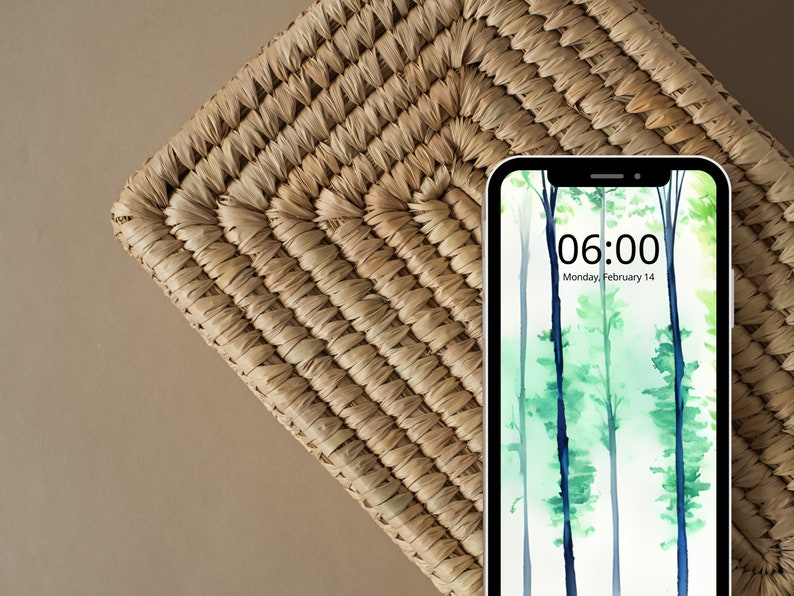 Blue Green Phone Wallpaper | Watercolor Forrest Home Screen | Blue ...