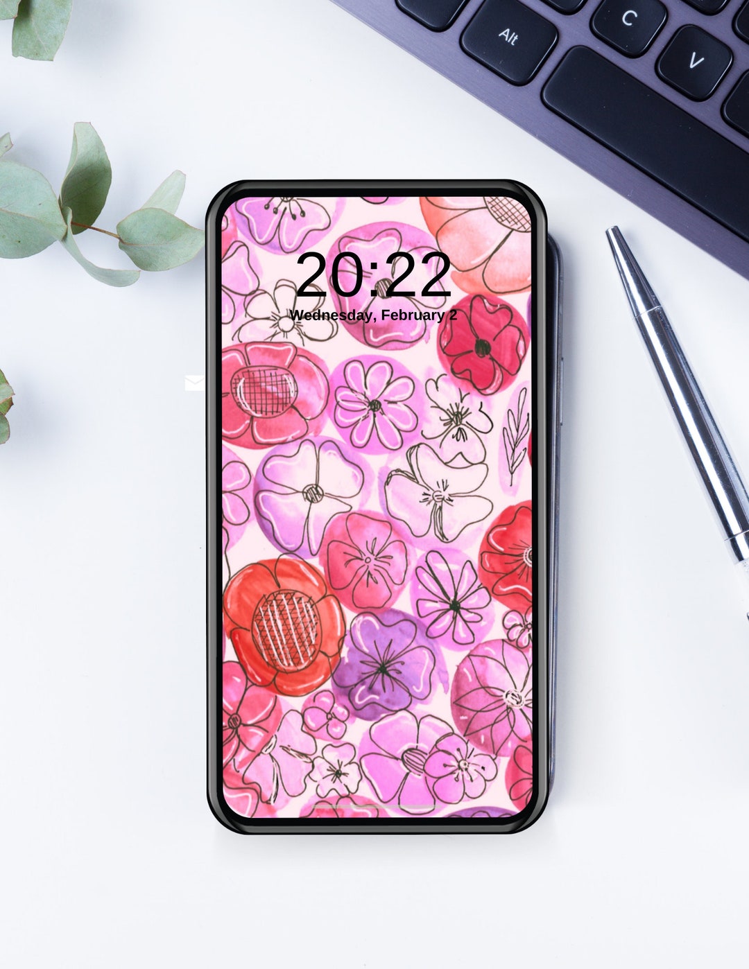 Pink Floral Phone Wallpaper| Floral Water Color Home Screen | Home ...