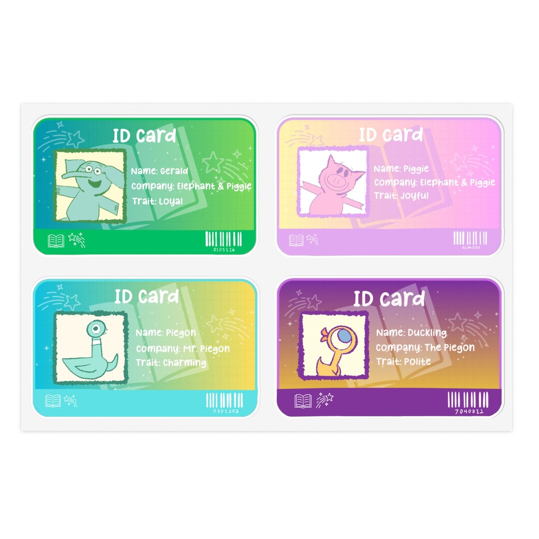 Mo Willems Characters ID Card Sticker Sheet - Etsy
