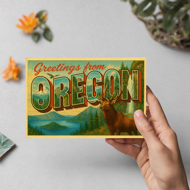 Oregon Travel Postcard Clipart: Crater Lake, Multnomah Falls (instant ...