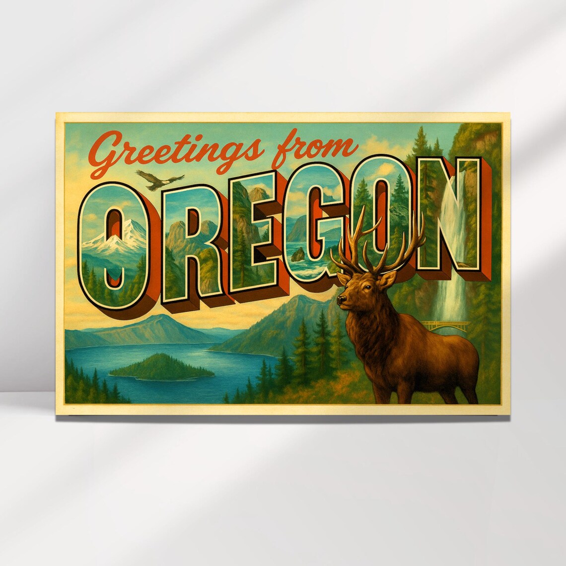 Oregon Travel Postcard Clipart: Crater Lake, Multnomah Falls (instant ...