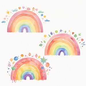 Colorful Rainbow Watercolor Clipart PNG With Fun Icons, Whimsical ...