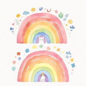 Colorful Rainbow Watercolor Clipart PNG With Fun Icons, Whimsical ...