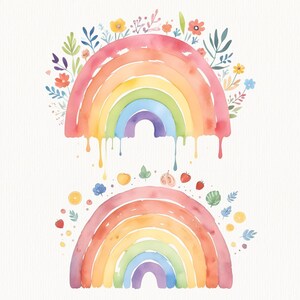 Colorful Rainbow Watercolor Clipart PNG With Fun Icons, Whimsical ...