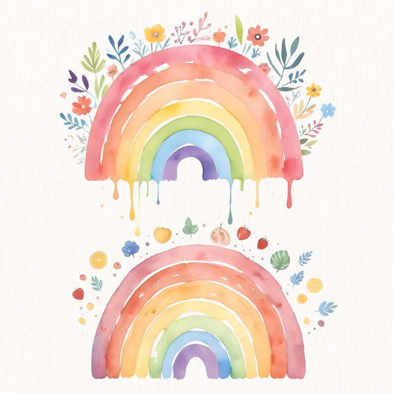 Watercolor Rainbow Clipart: Fun Icons, Pastel Colors (PNG, Instant ...