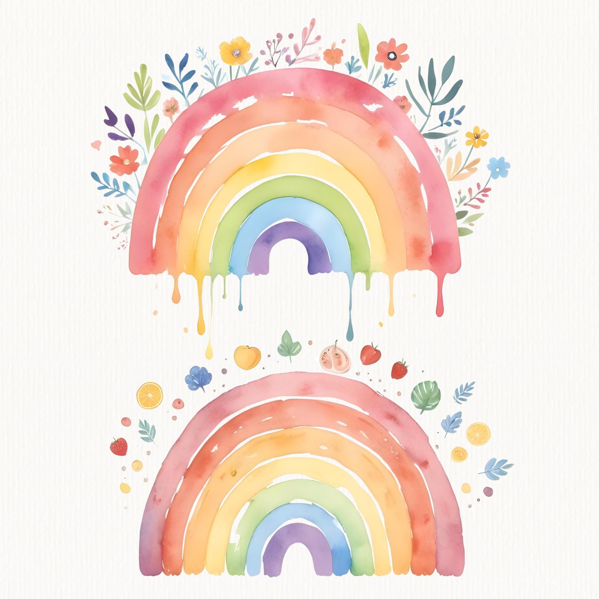 Watercolor Rainbow Clipart: Fun Icons, Pastel Colors (PNG, Instant ...