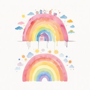Colorful Rainbow Watercolor Clipart PNG With Fun Icons, Whimsical ...