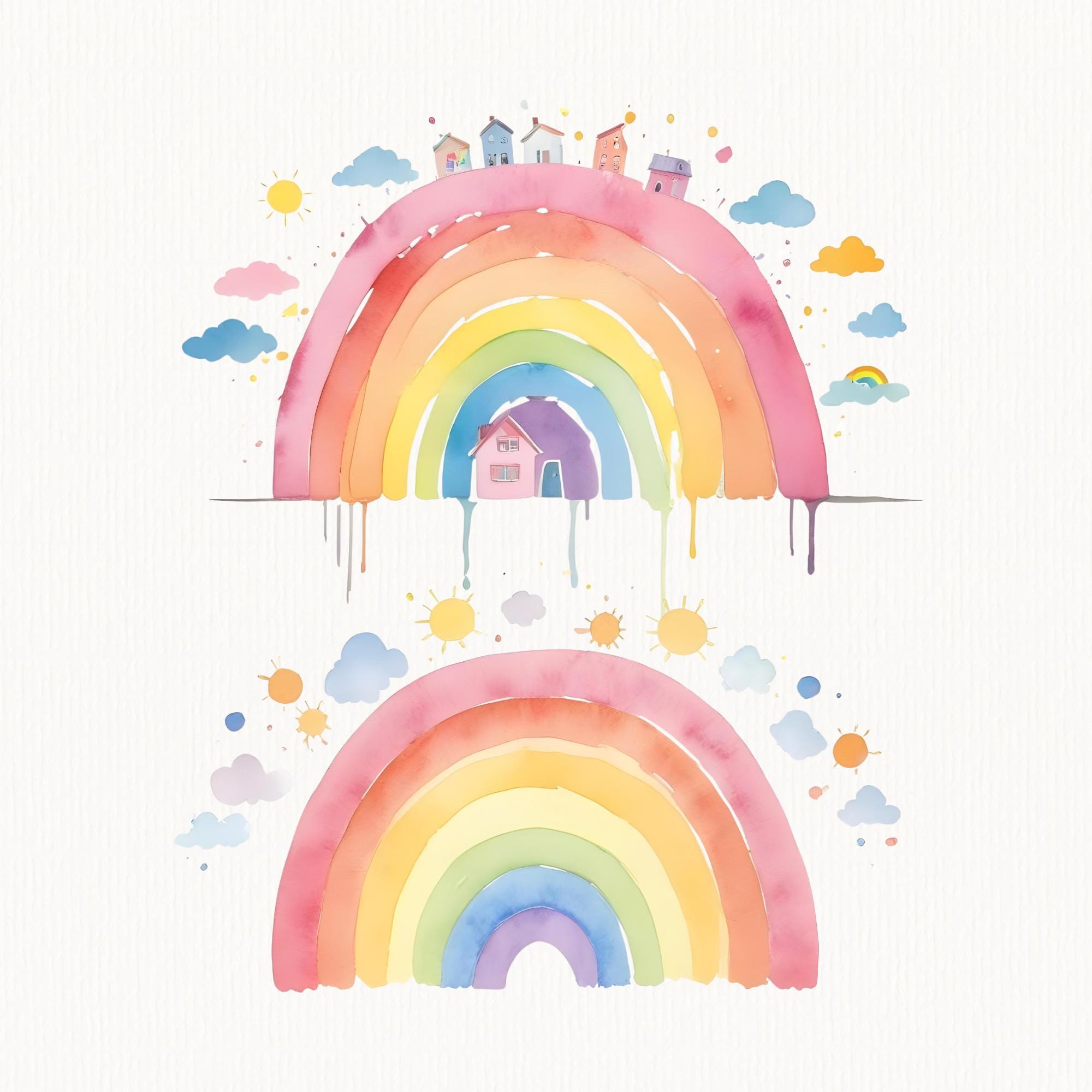Watercolor Rainbow Clipart: Fun Icons, Pastel Colors (PNG, Instant ...