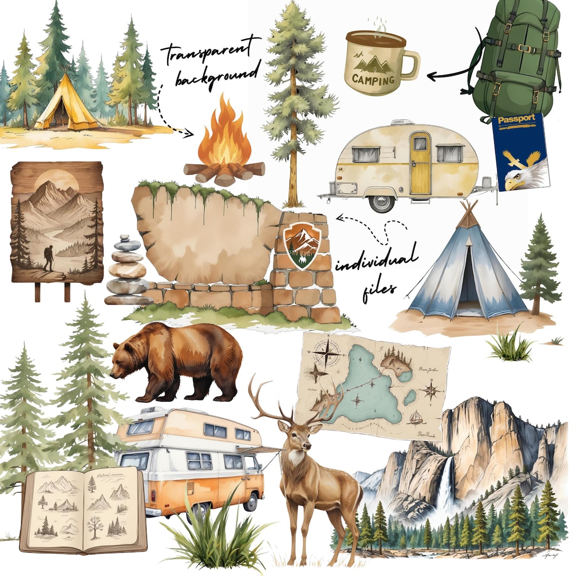 National Parks Clipart, Camping PNG, Yosemite Clipart, Park ...