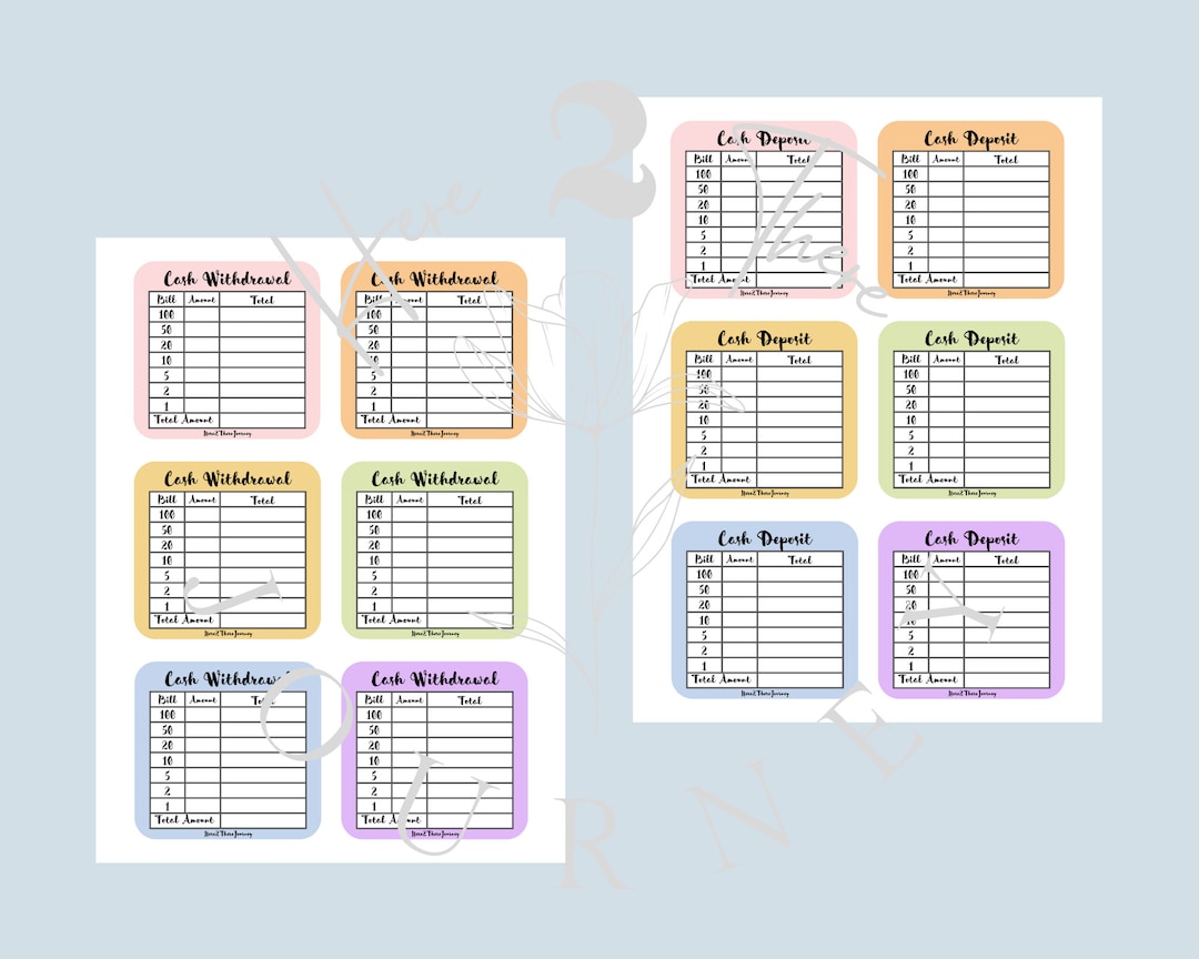 Colorful Printable PNG Teller Slips | Withdrawal and Deposit Slips ...