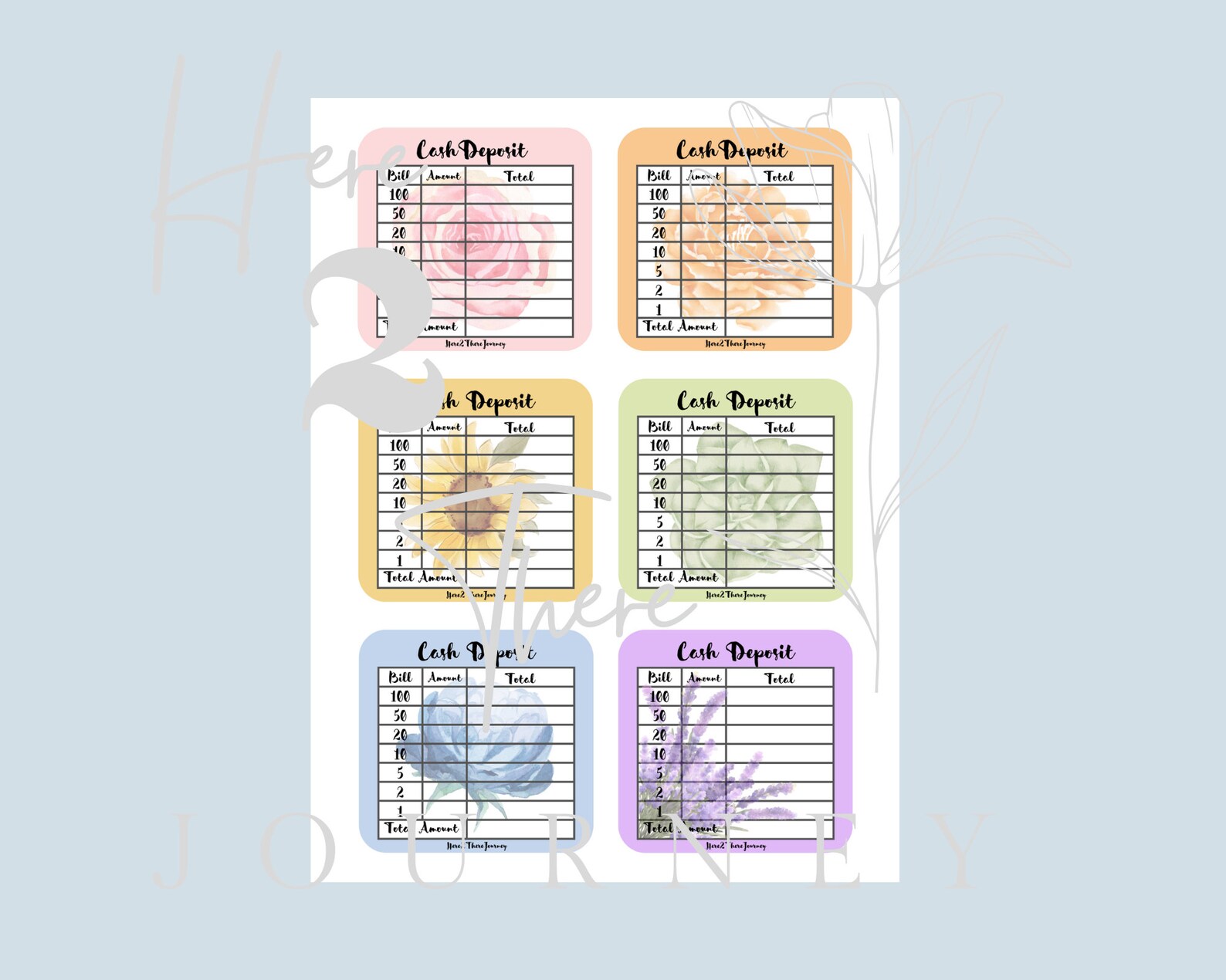 Floral Printable PNG Teller Slips Withdrawal and Deposit Slips Bank ...