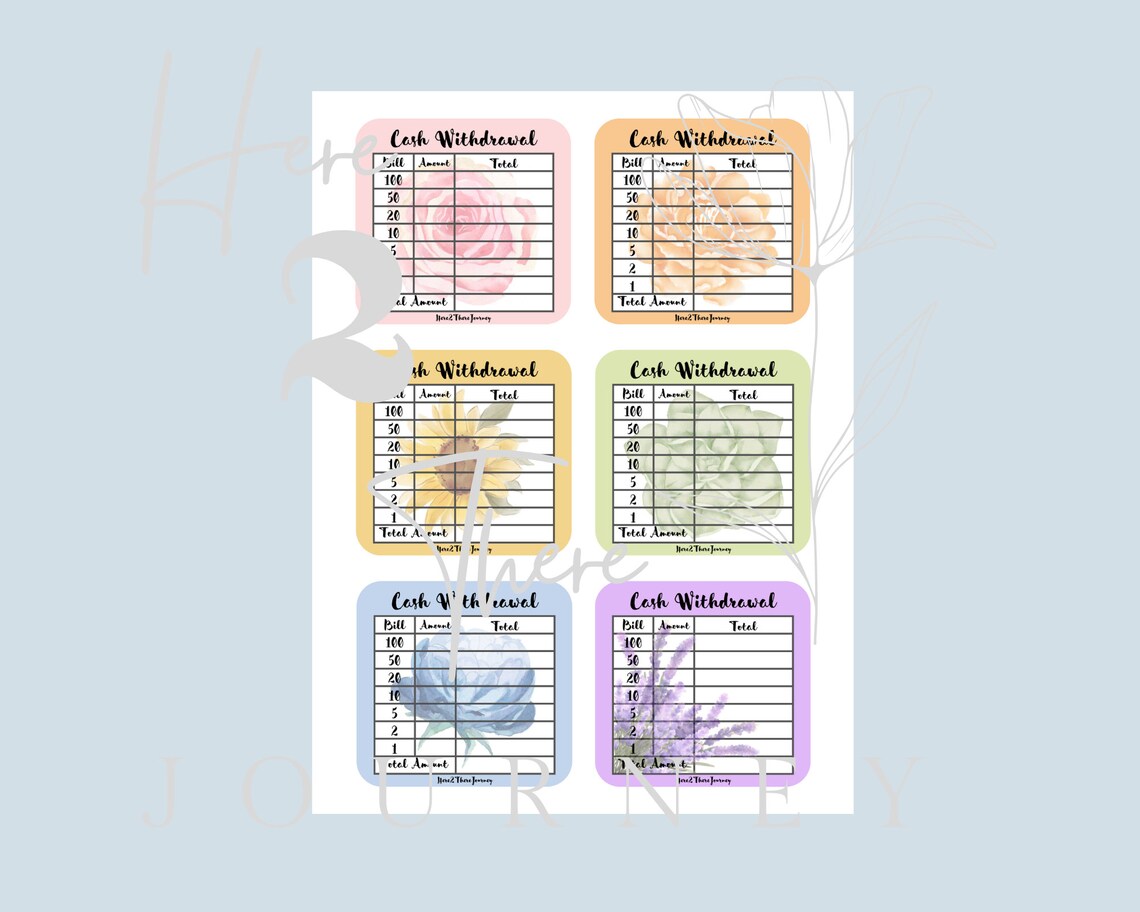 Floral Printable PNG Teller Slips Withdrawal and Deposit Slips Bank ...