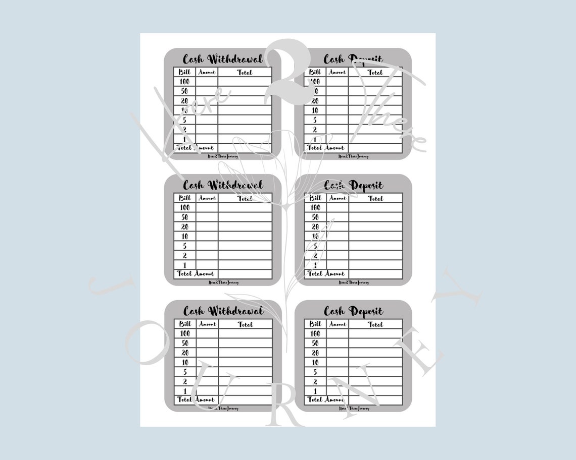 Gray Printable PNG Teller Slips Withdrawal and Deposit Slips Bank ...