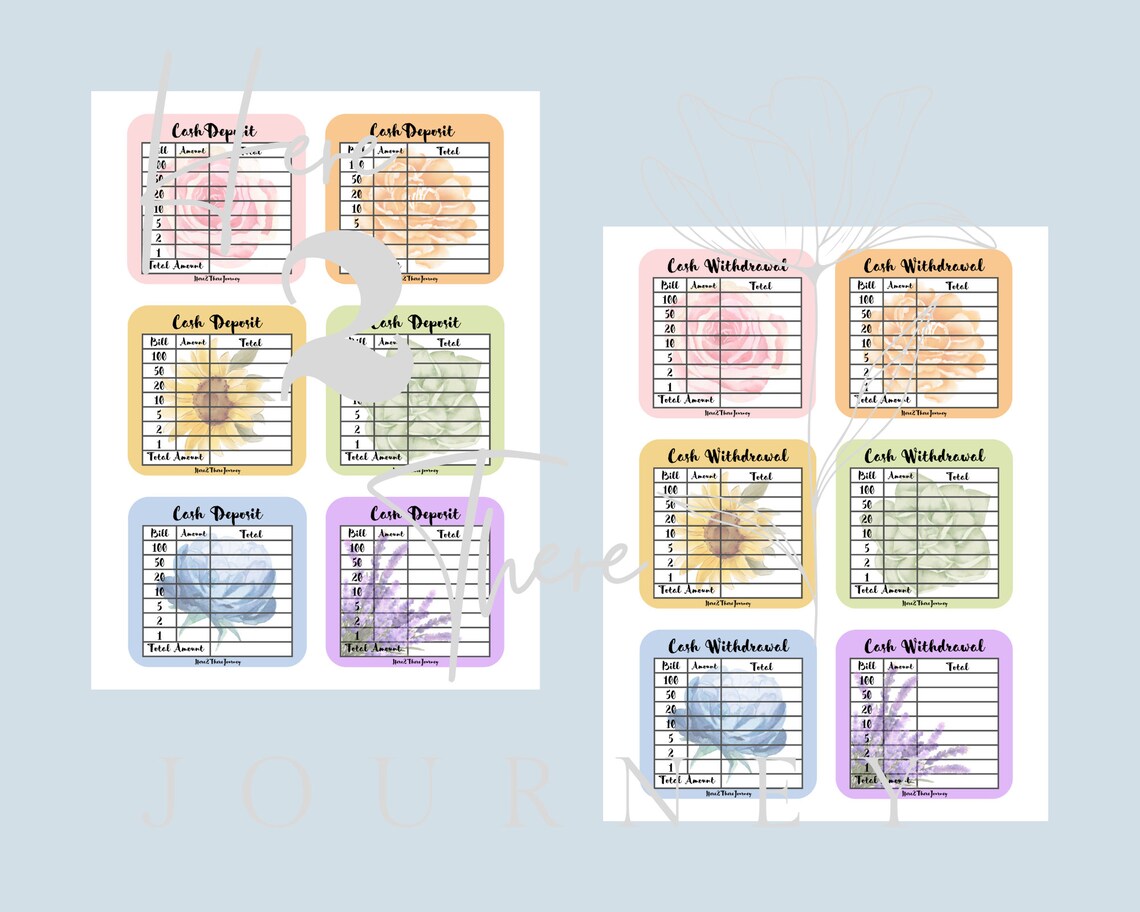 Floral Printable PNG Teller Slips Withdrawal and Deposit Slips Bank ...