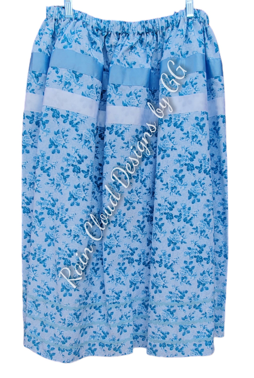 Blue Floral Ribbon Skirt - Etsy