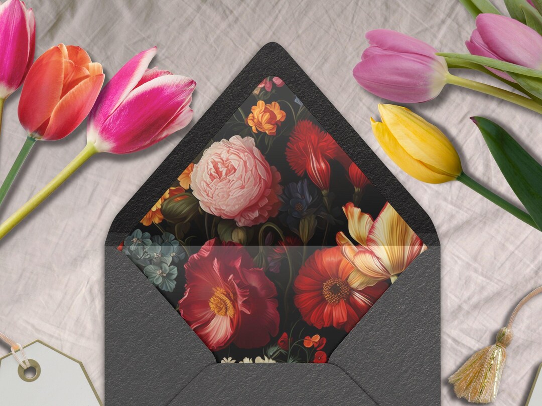 Baroque Floral Envelope Liner, INSTANT DOWNLOAD, Canva Template, Tulips ...