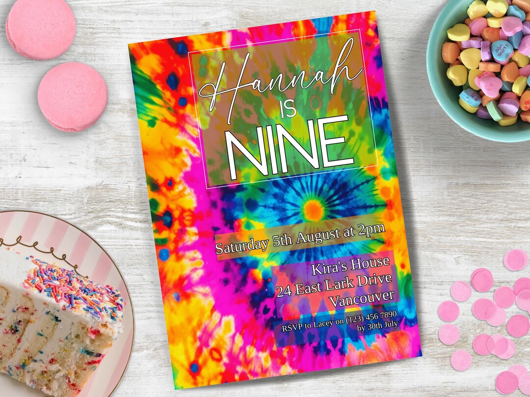 Tie Dye Birthday Invitation, INSTANT DOWNLOAD, Rainbow Tie Dye Invites ...