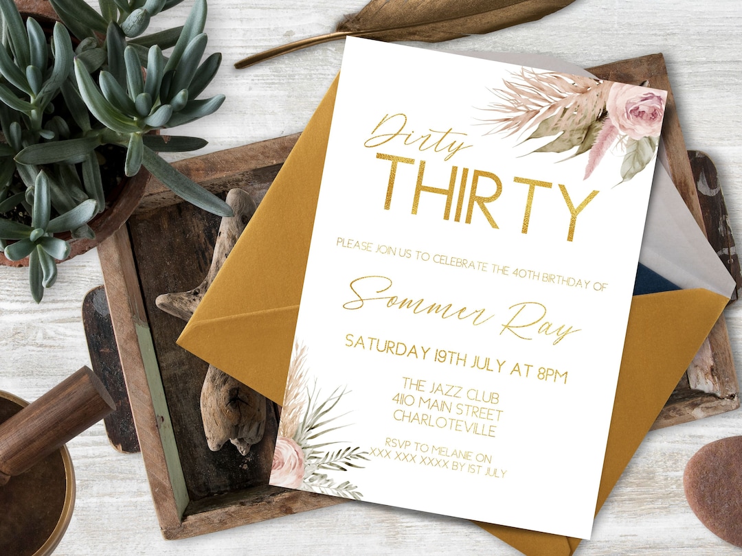 Dirty Thirty Invitation, INSTANT DOWNLOAD, Gold Invite, Modern 30th ...