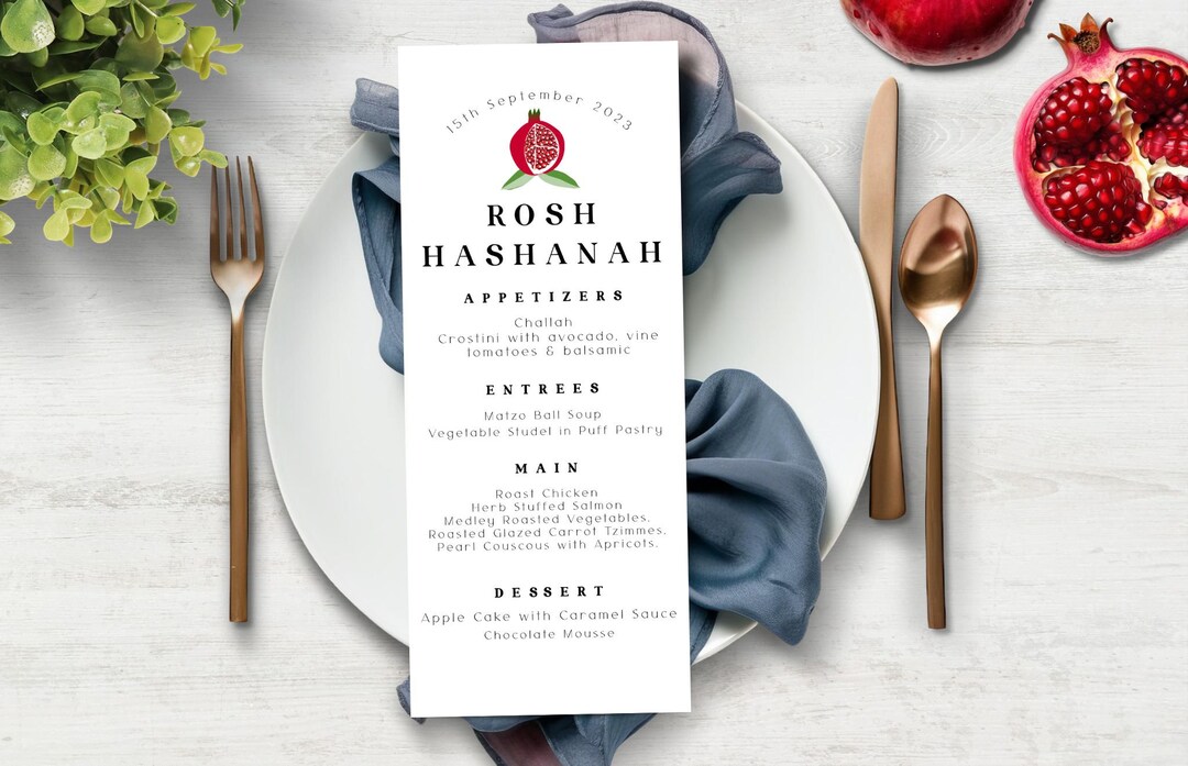 Rosh Hashanah Menu, INSTANT DOWNLOAD, Editable Menu, Shabbat Dinner ...