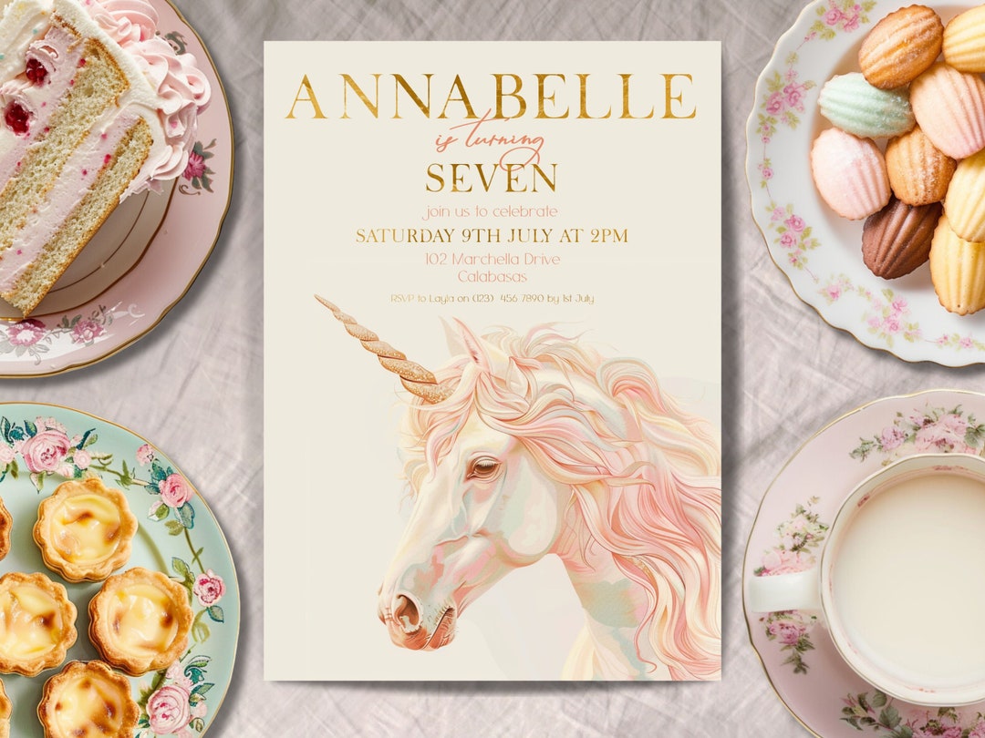 7th Birthday Party Invitation, INSTANT DOWNLOAD, Girl Turning Seven ...