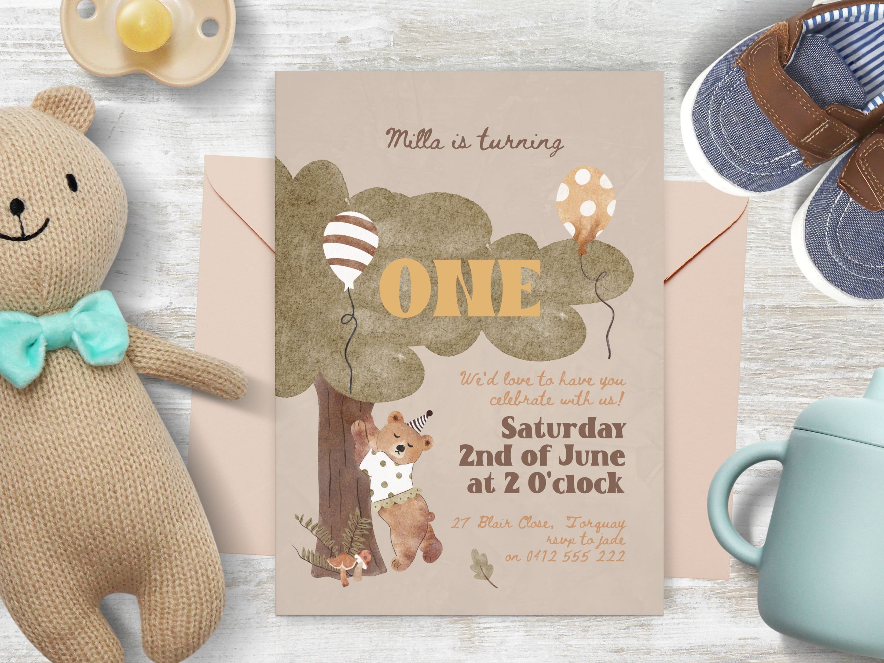 Baby Bear Birthday Invitation INSTANT DOWNLOAD Fully Editable - Etsy