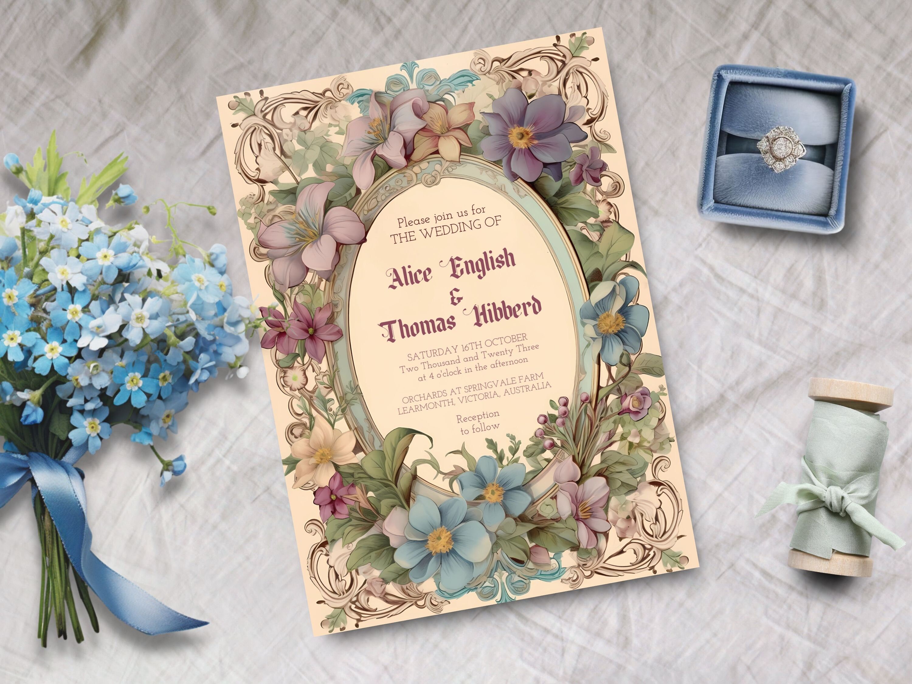 Victorian Wedding Invitation Bundle, INSTANT DOWNLOAD, Vintage Floral ...