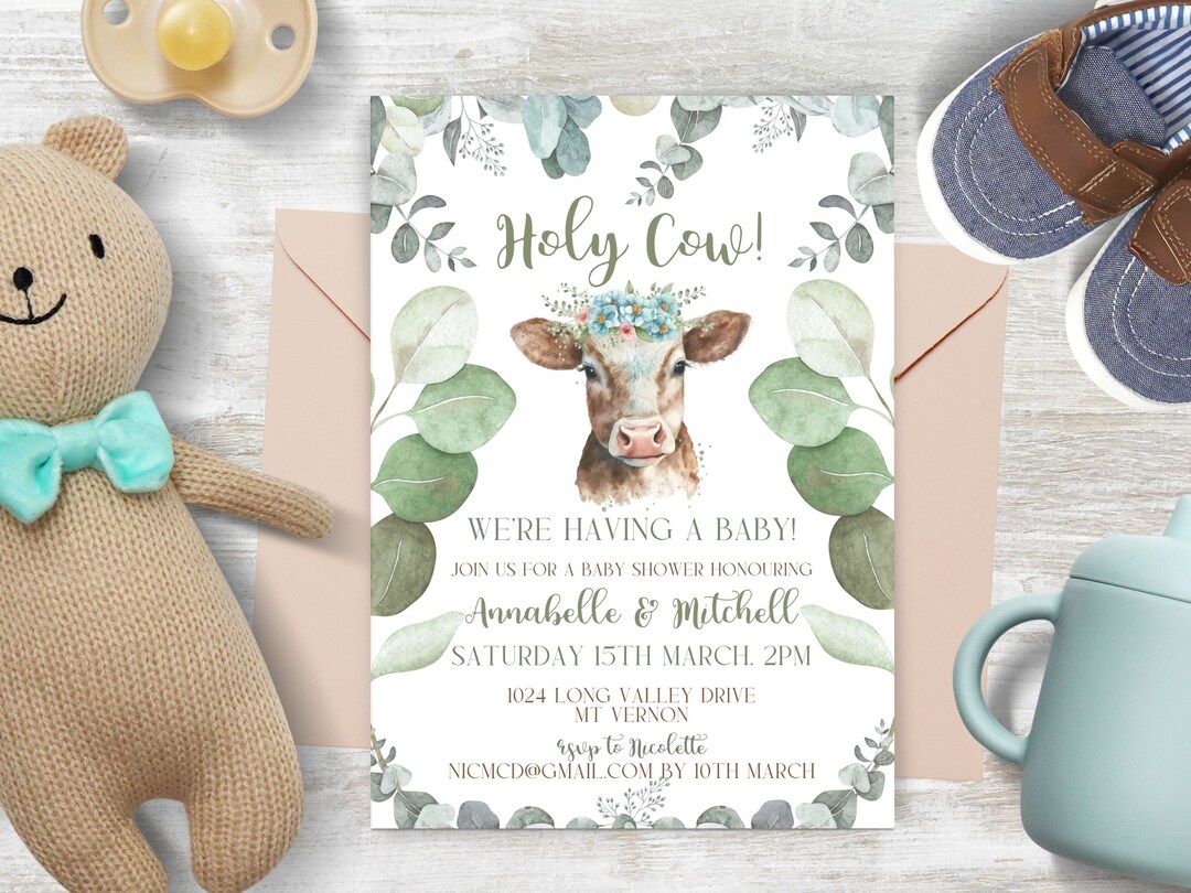 Holy Cow Baby Shower Invitation INSTANT DOWNLOAD Bohemian Floral ...
