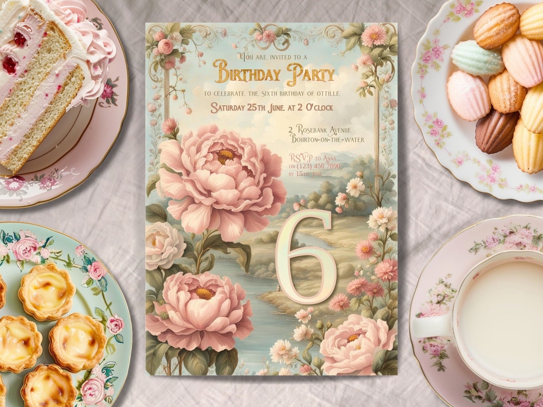 6th Birthday Party Invitation, INSTANT DOWNLOAD, Girl Turning Six ...