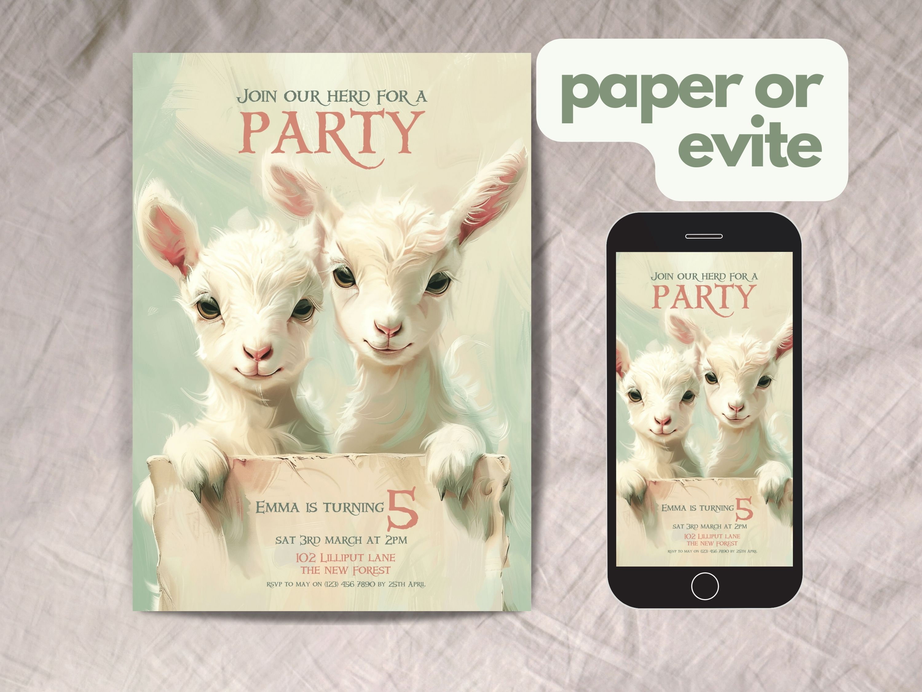Goat Birthday Party Invitation, INSTANT DOWNLOAD, Join the Herd, Billy ...