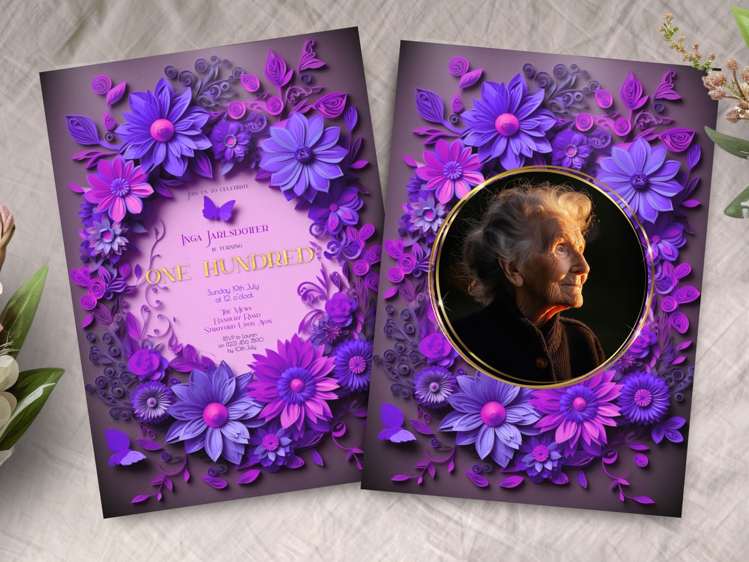 Ladies 100th Birthday Invitation, INSTANT DOWNLOAD, Botanical Invite ...
