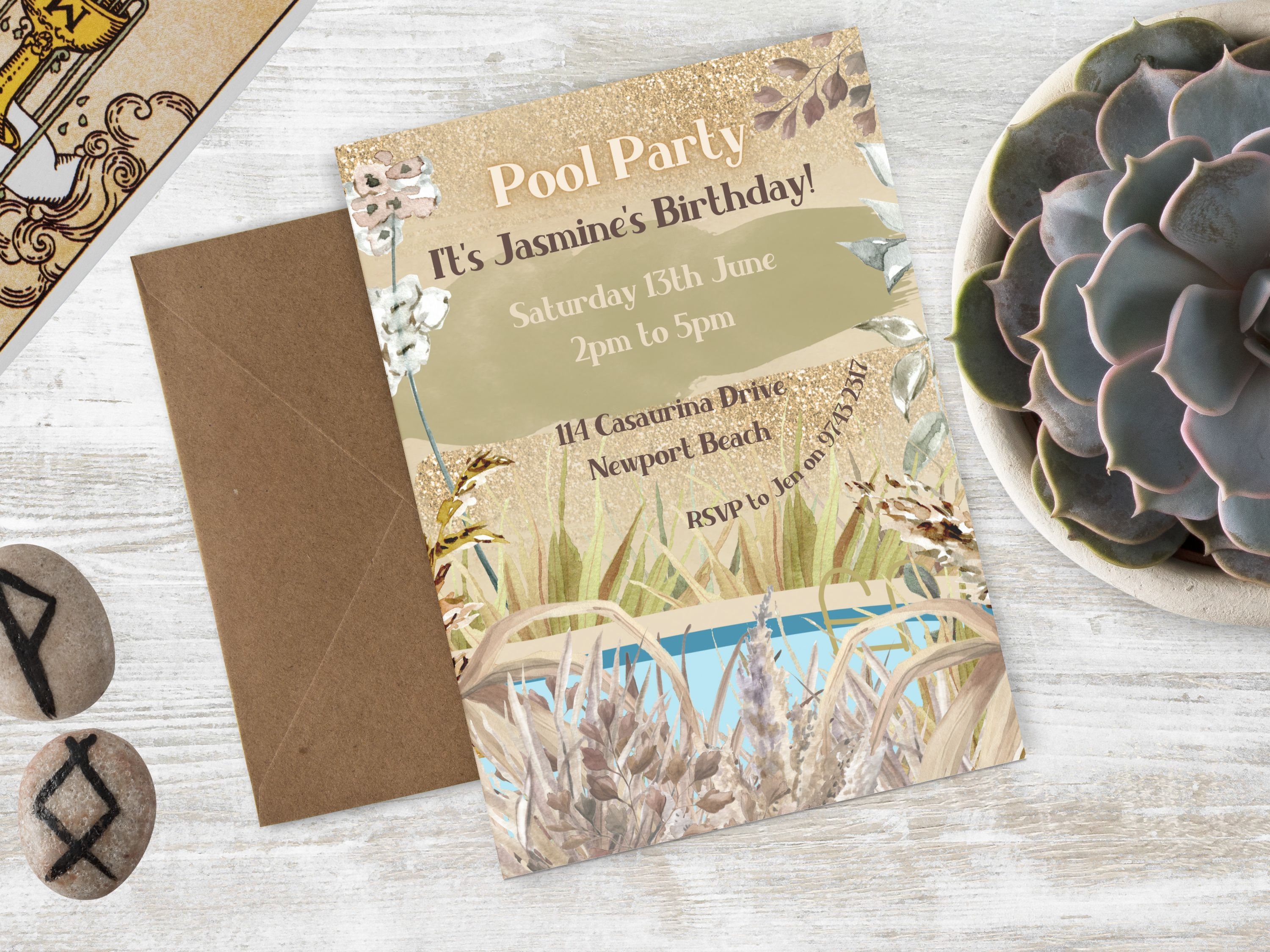 Boho Pool Party Invitation INSTANT DOWNLOAD Edit in Canva Bohemian ...