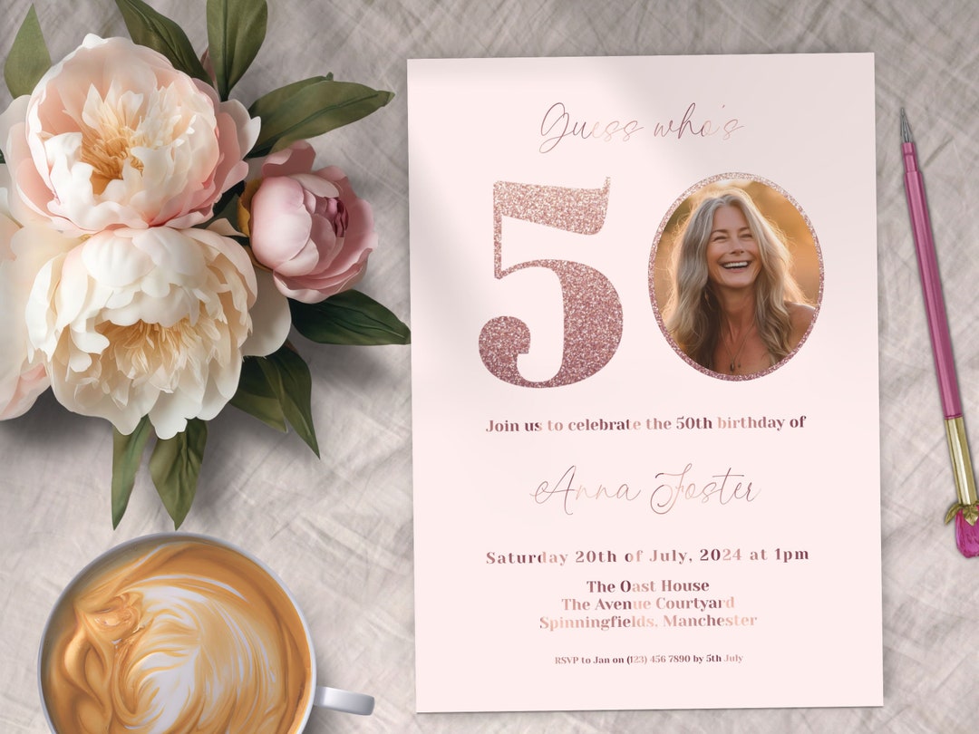 Lady's Fiftieth Birthday Invitation, INSTANT DOWNLOAD, Surprise 50th ...