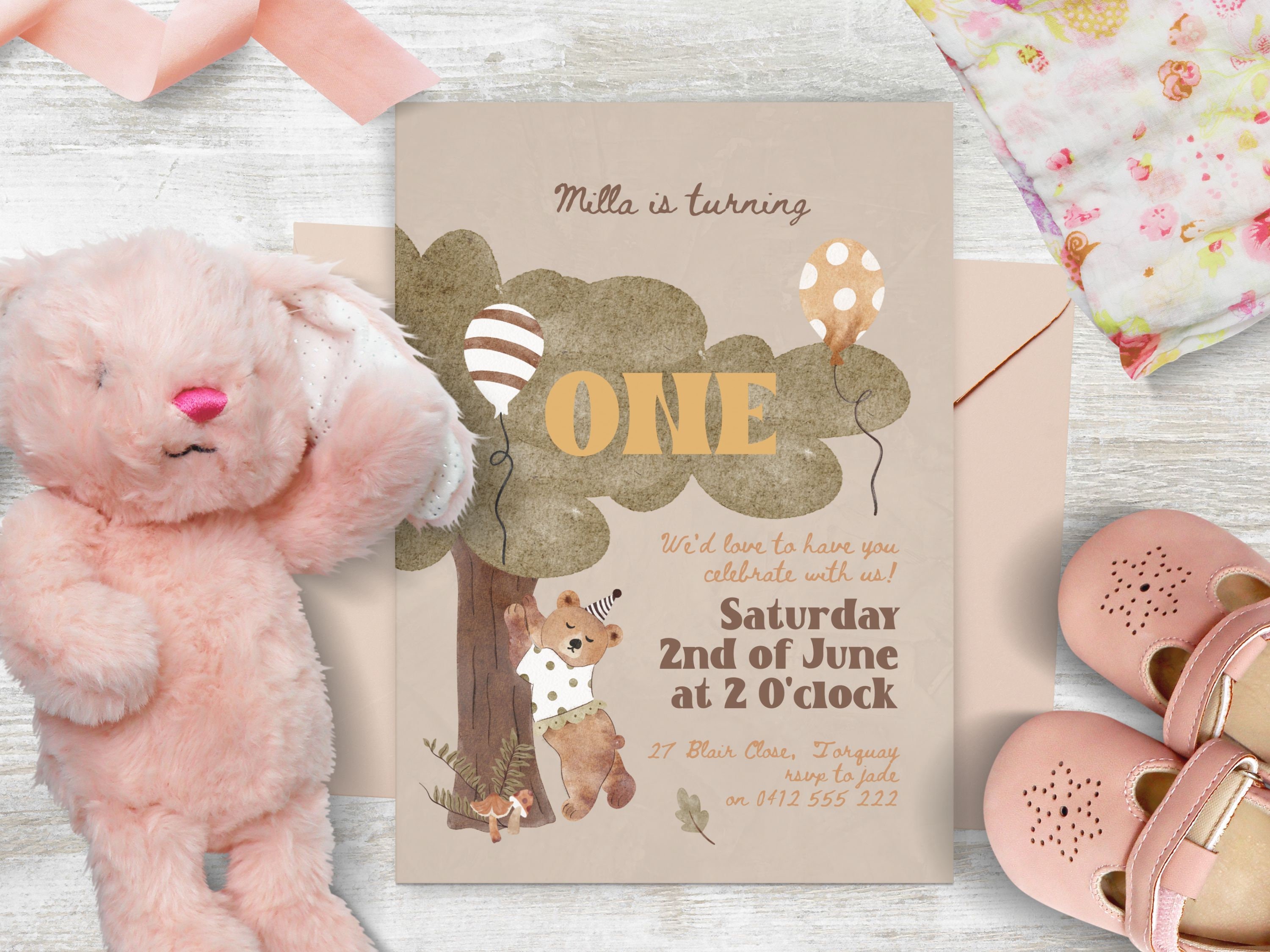 Baby Bear Birthday Invitation INSTANT DOWNLOAD Fully Editable - Etsy