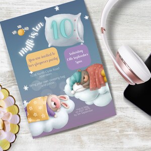 Ten Year Old Girl, Slumber Party Invite, INSTANT DOWNLOAD, 10th ...