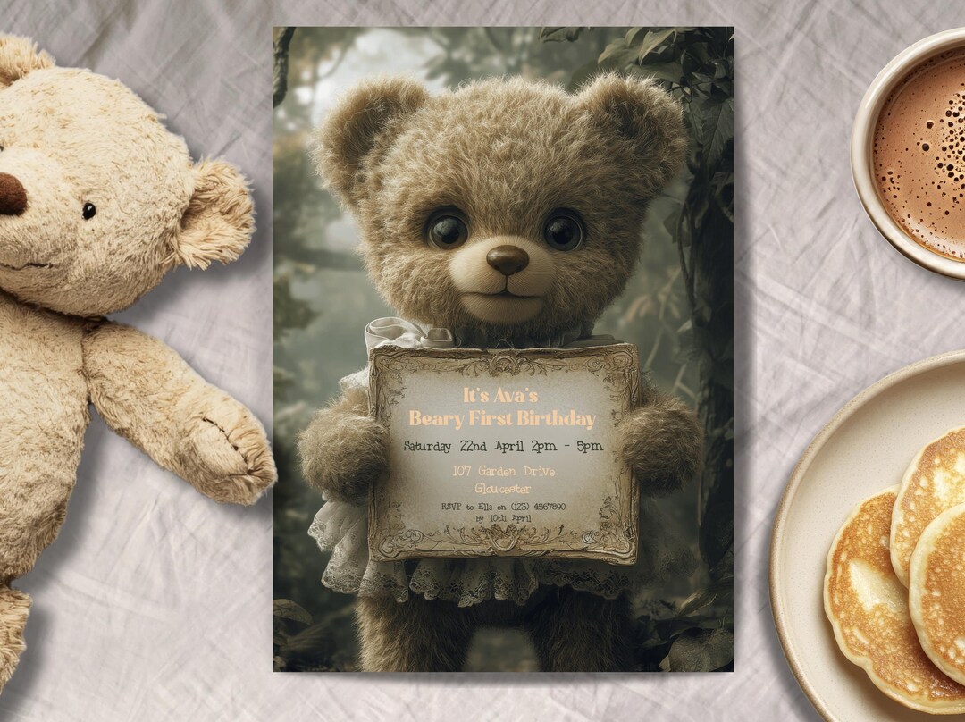 Beary First Birthday Invitation, INSTANT DOWNLOAD, Bear 1st Birthday ...