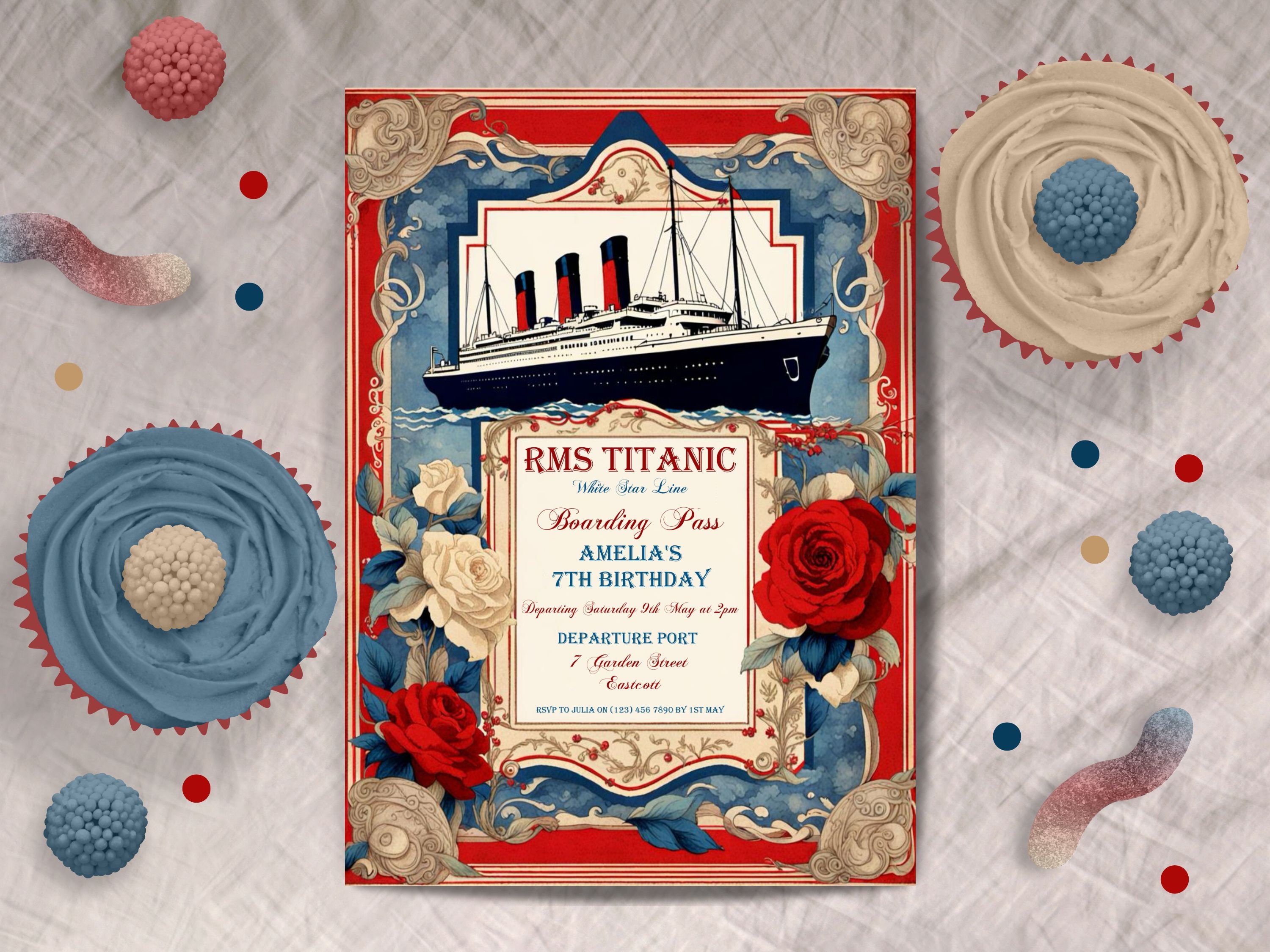 Titanic Birthday Party Invitation, INSTANT DOWNLOAD, Vintage Travel ...