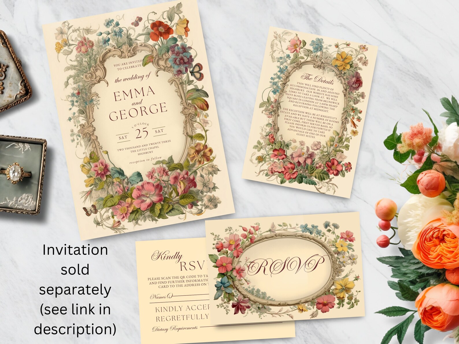 Victorian Wedding Thank You Card, INSTANT DOWNLOAD, Victorian Floral ...