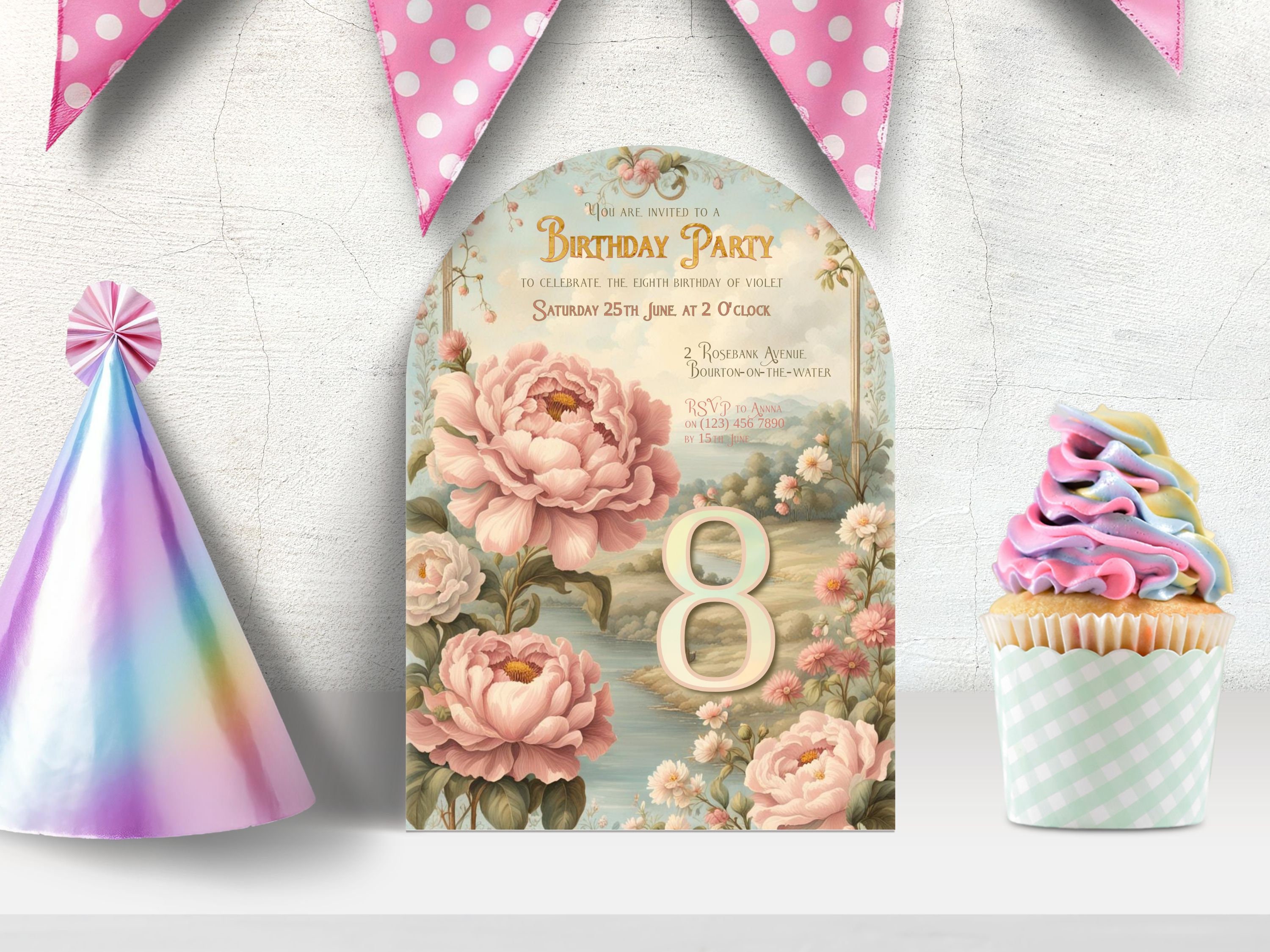 8th Birthday Party Invitation, INSTANT DOWNLOAD, Girl Turning Eight ...