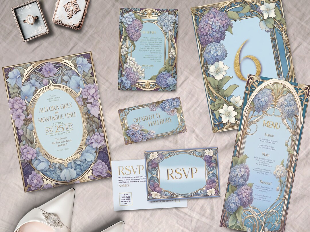 Hydrangea Art Nouveau Wedding Bundle, INSTANT DOWNLOAD, Art Deco ...