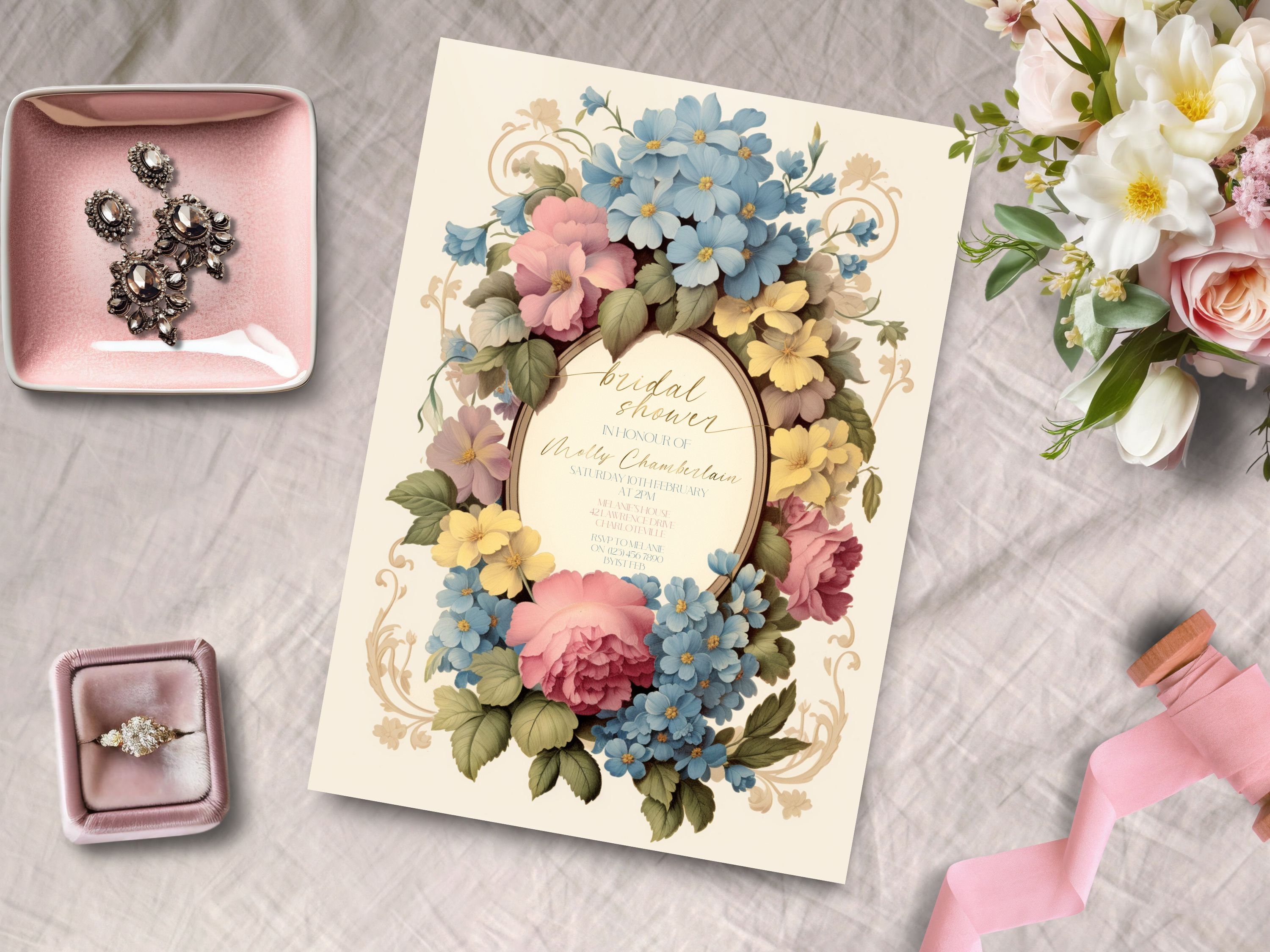 Victorian Bridal Shower Invitation, INSTANT DOWNLOAD, Vintage Floral ...