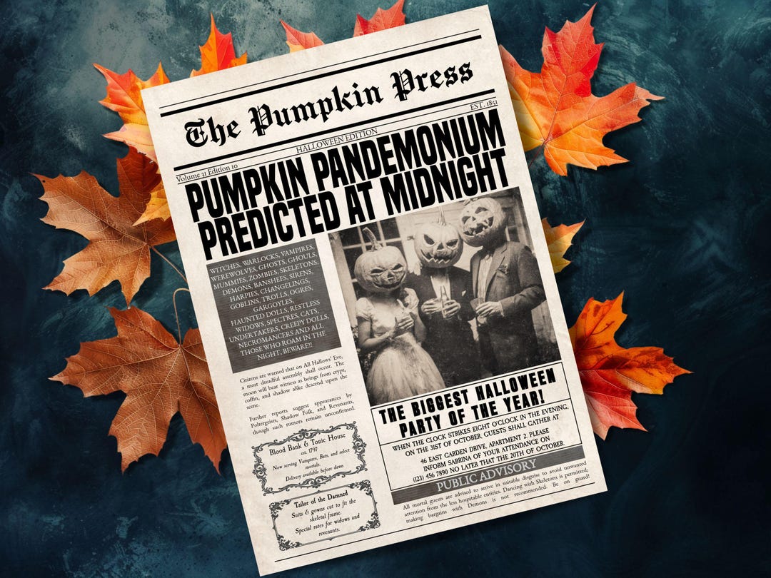 Halloween Newspaper Invitation, INSTANT DOWNLOAD, Halloween Party ...