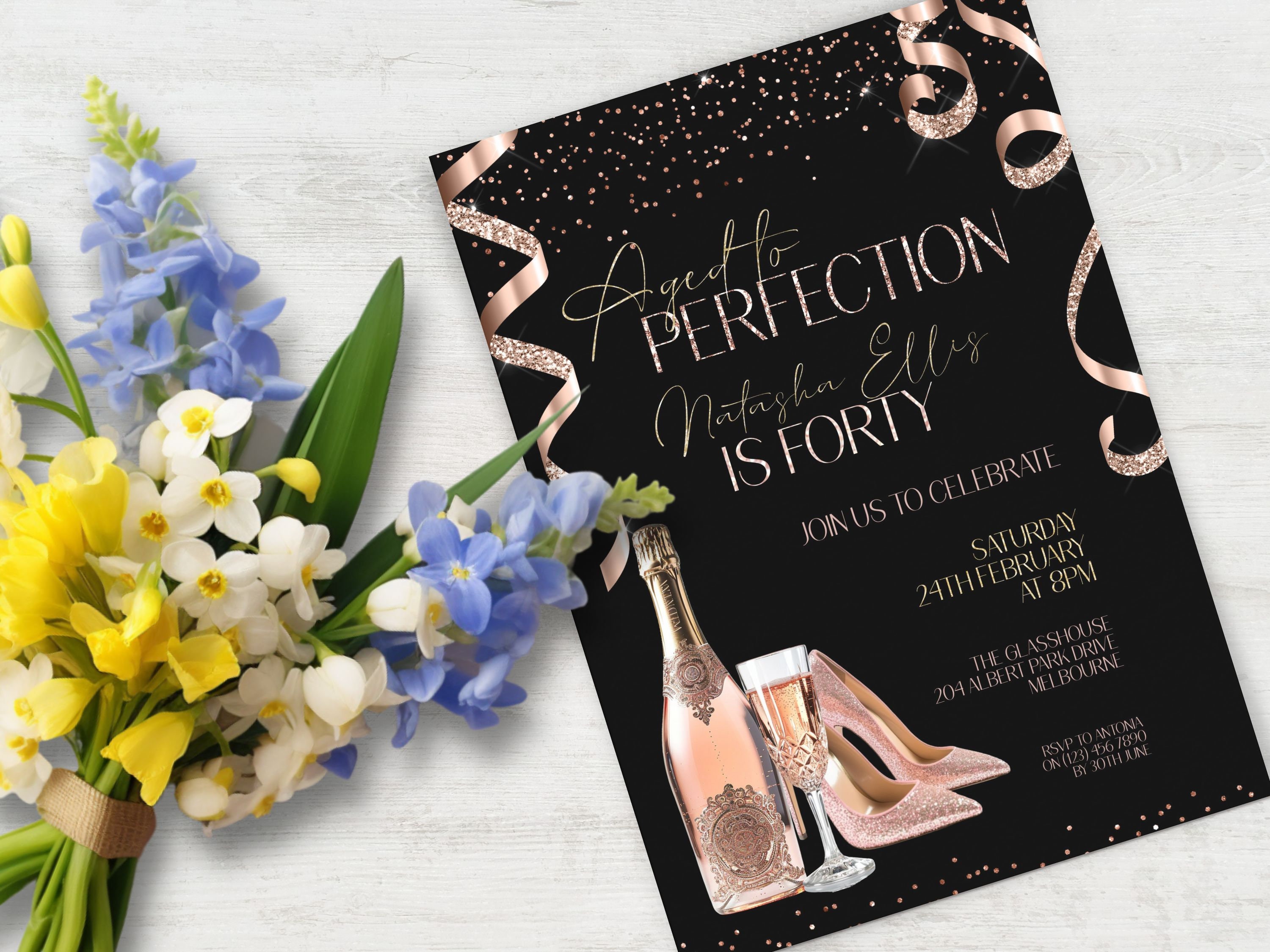 Editable Aged to Perfection Invitation, INSTANT DOWNLOAD, Champagne Birthday Invitation, Fine ...