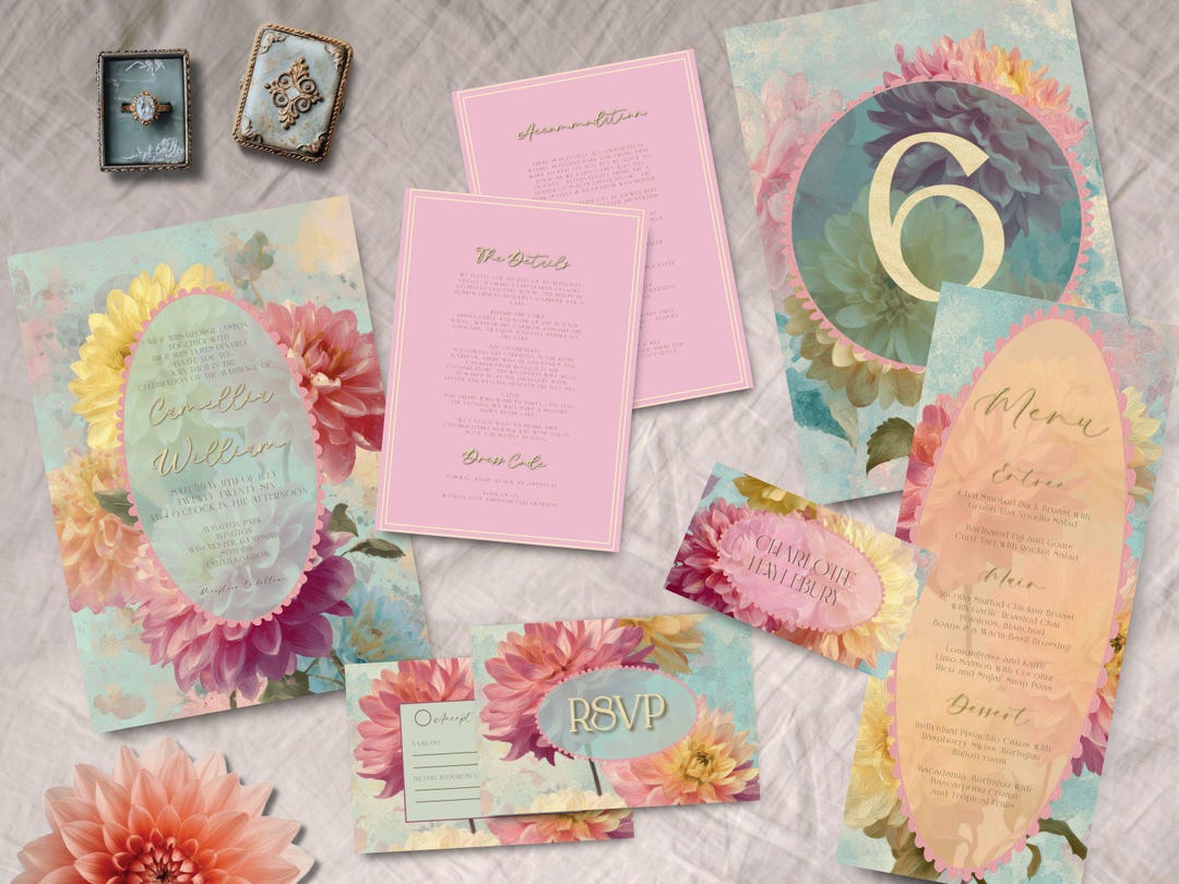 Dahlia Wedding Bundle, INSTANT DOWNLOAD, Botanical, Floral, Wedding ...