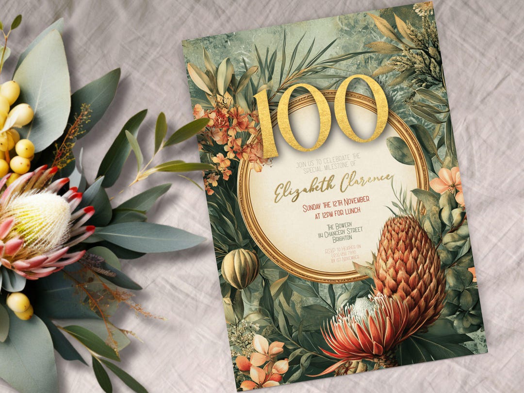100th Birthday Invitation, INSTANT DOWNLOAD, Eucalyptus Boho Invite ...