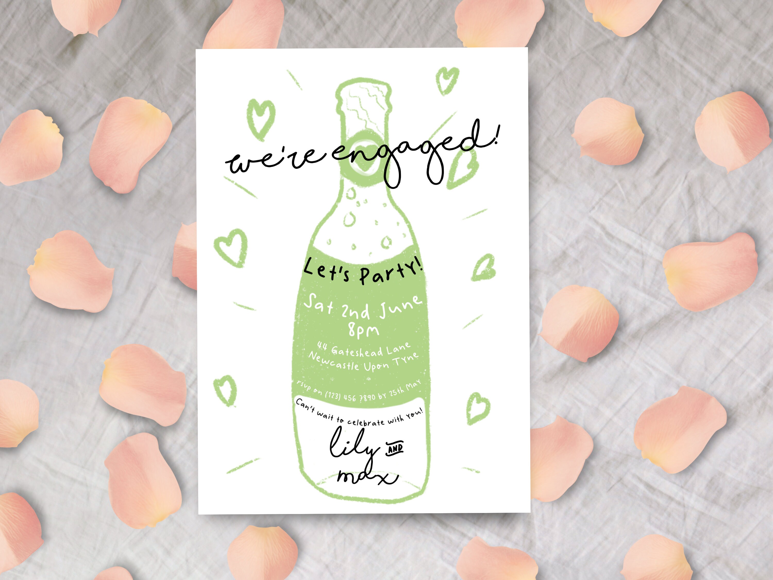 Hand Drawn Engagement Party Invitation, INSTANT DOWNLOAD, Scribble ...