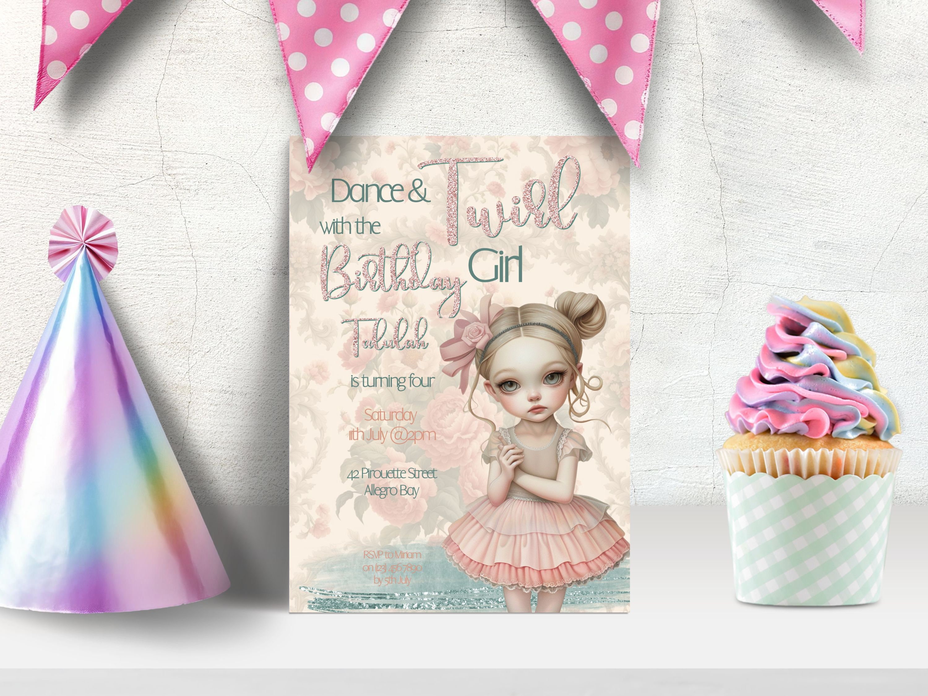 4th Birthday Invitation, INSTANT DOWNLOAD, Ballerina Birthday Invite ...