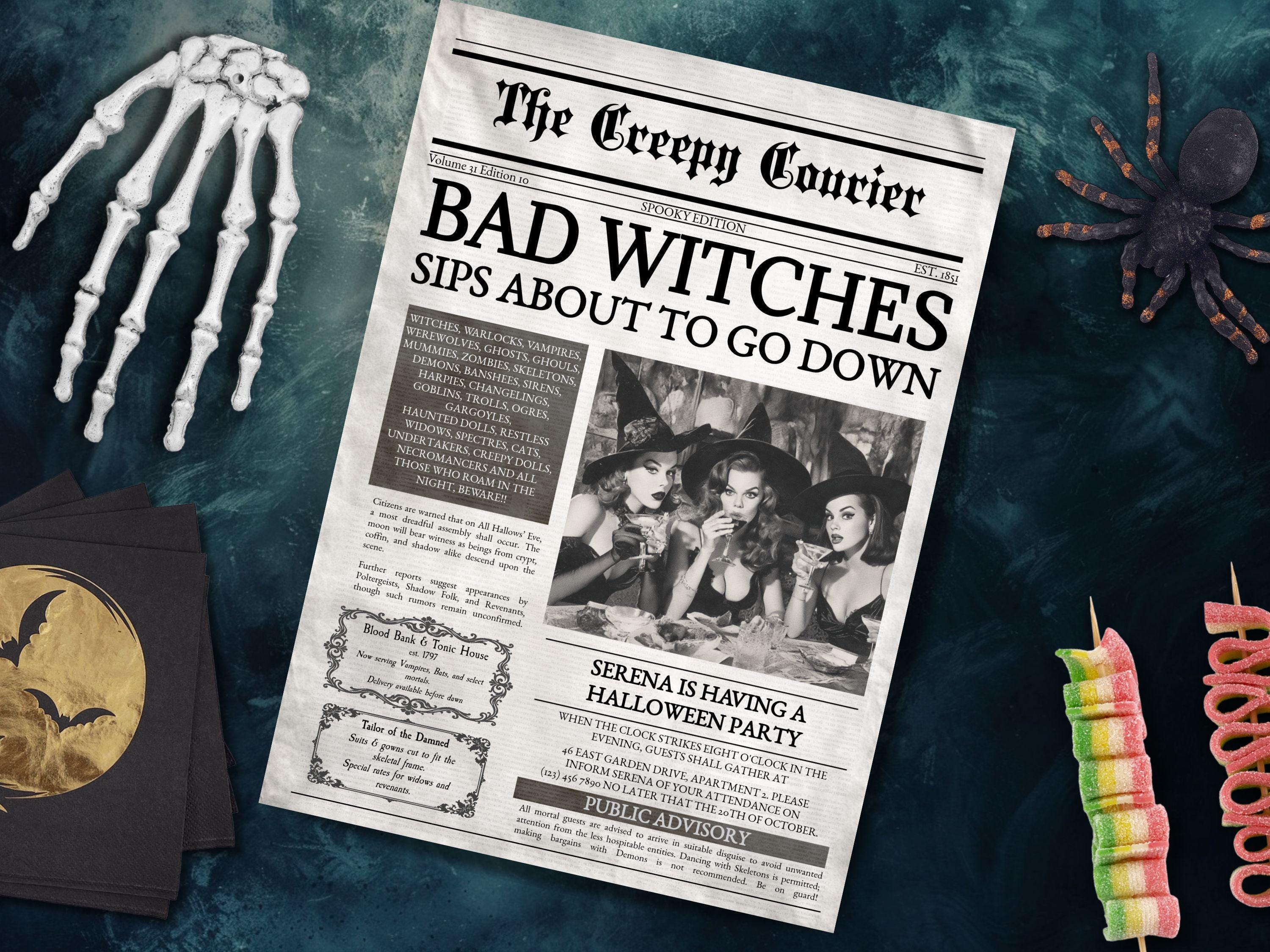 Halloween Newspaper Invitation, INSTANT DOWNLOAD, Halloween Party ...