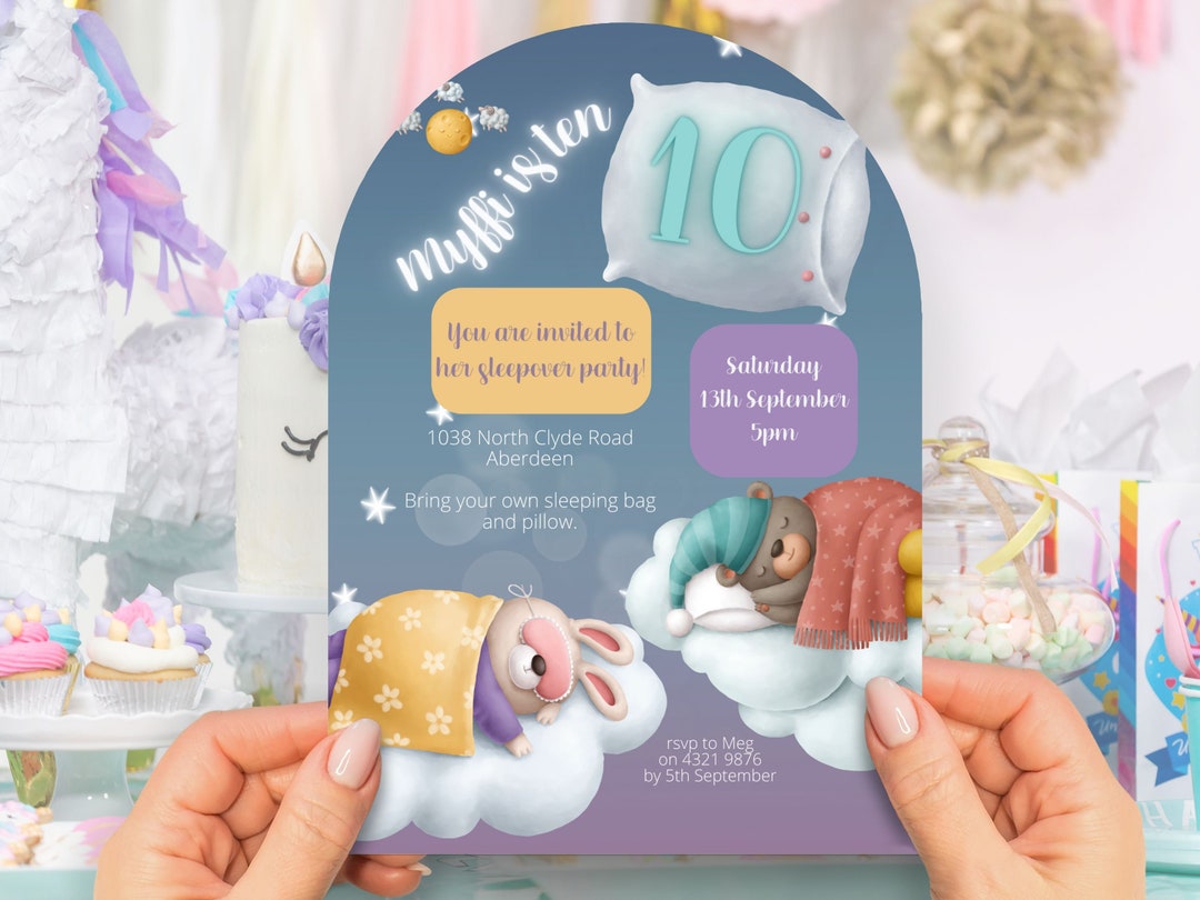 Ten Year Old Girl, Slumber Party Invite, INSTANT DOWNLOAD, 10th ...