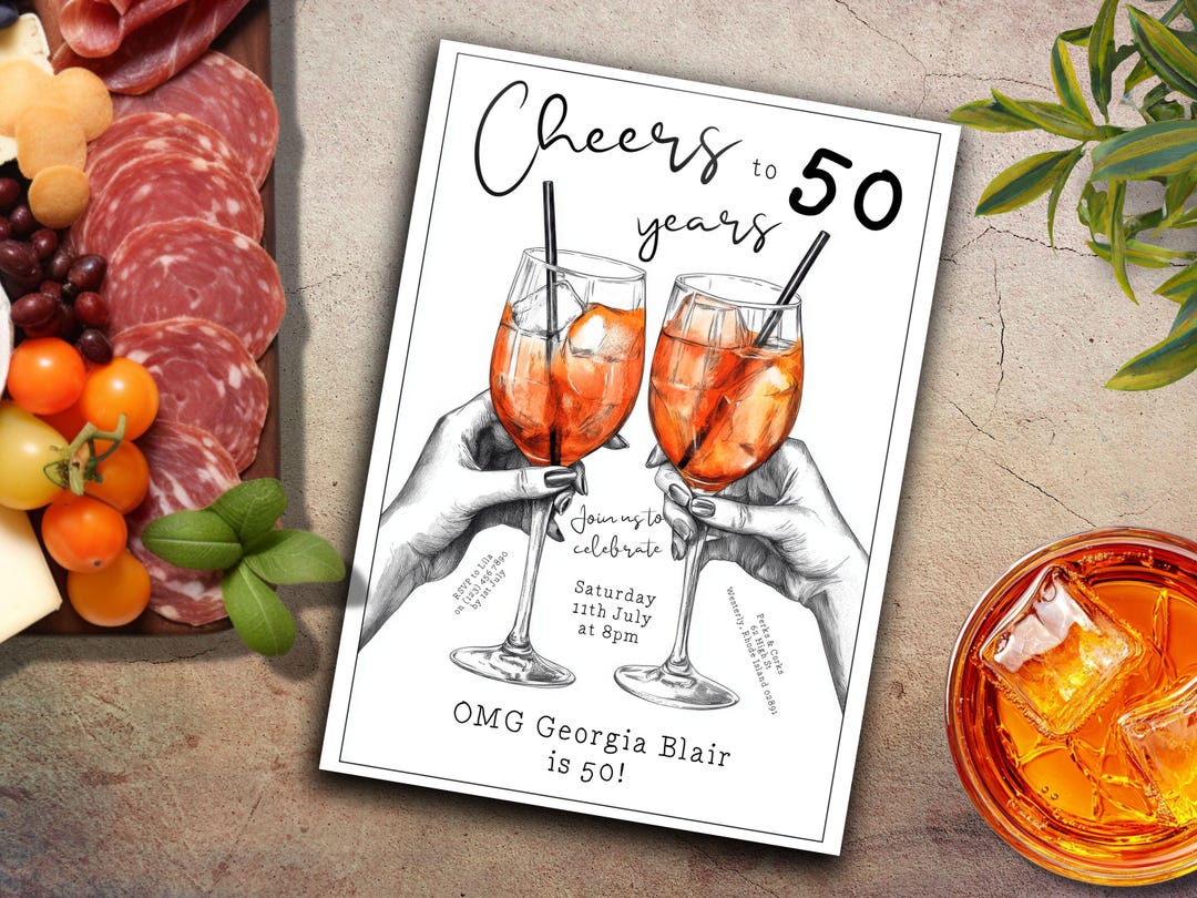 Cheers to 50 Years Invitation, INSTANT DOWNLOAD, Handwritten Birthday ...