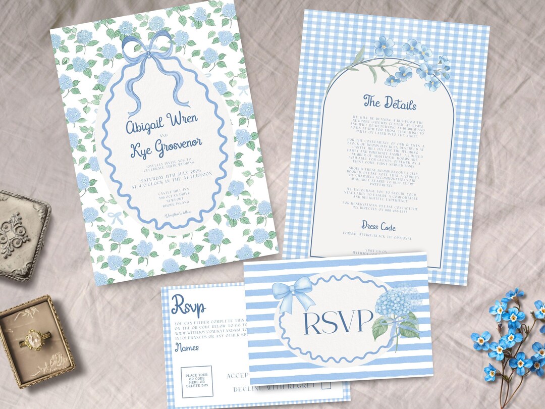 Cottagecore Wedding Invitation Bundle, INSTANT DOWNLOAD, Hydrangeas ...